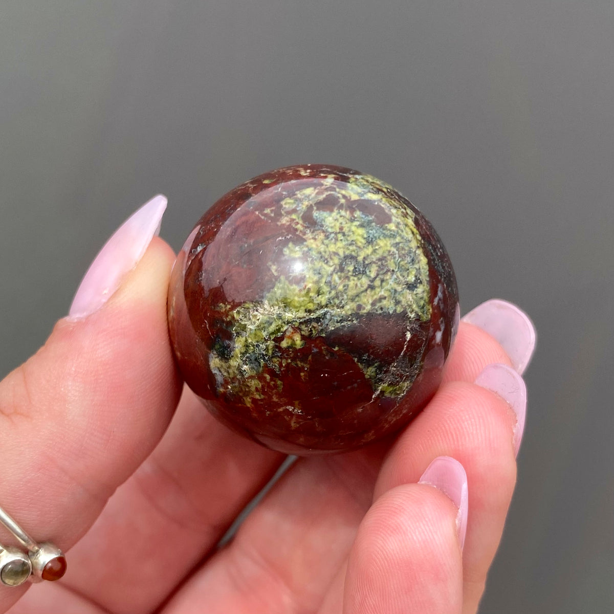 Dragon Bloodstone Sphere – Ruby's Minerals