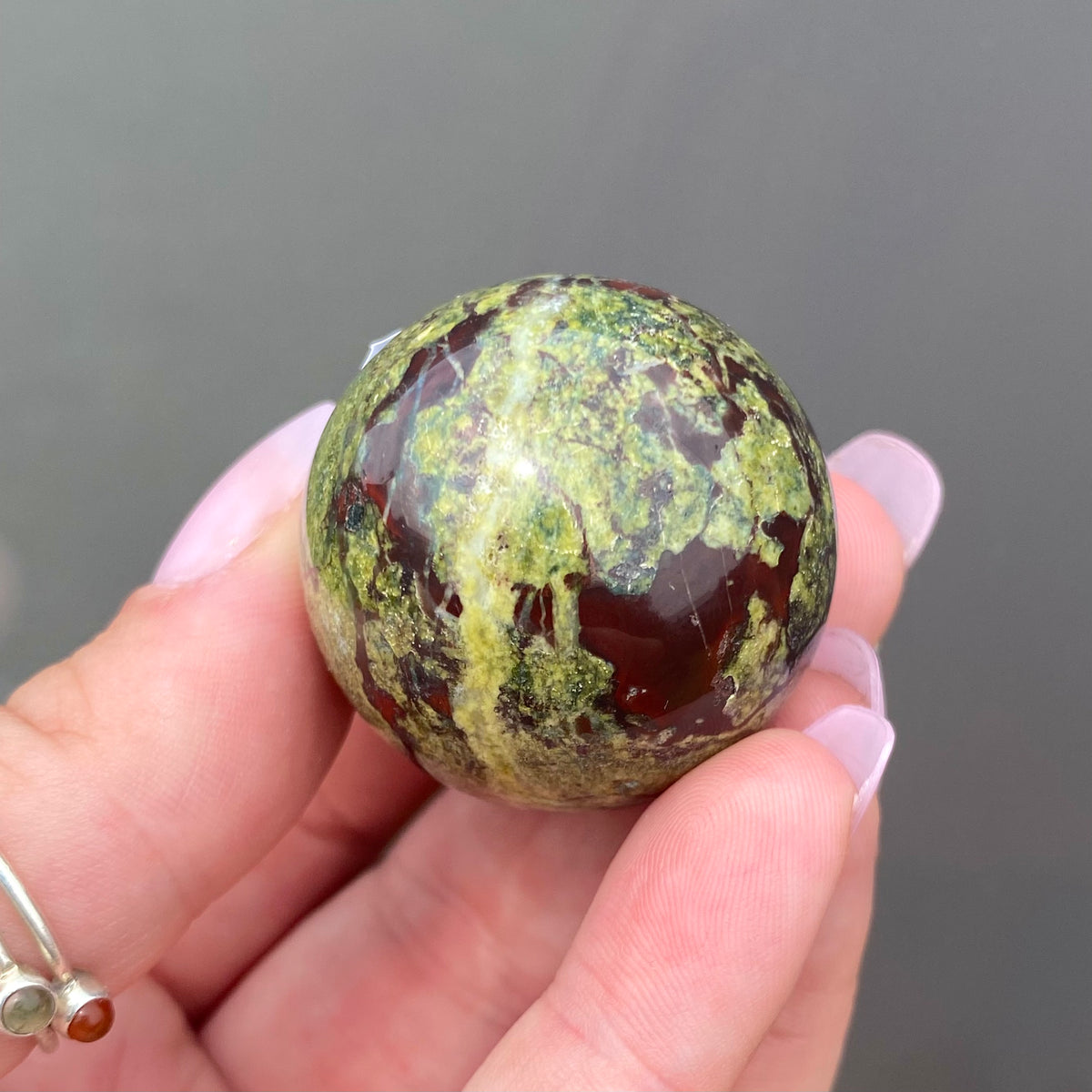 Dragon Bloodstone Sphere – Ruby's Minerals