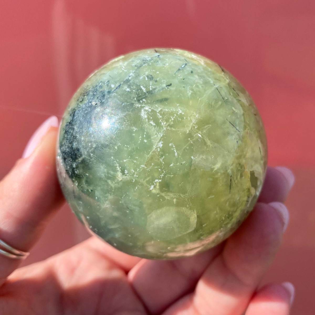 Tourmalinated Prehnite Sphere – Ruby's Minerals