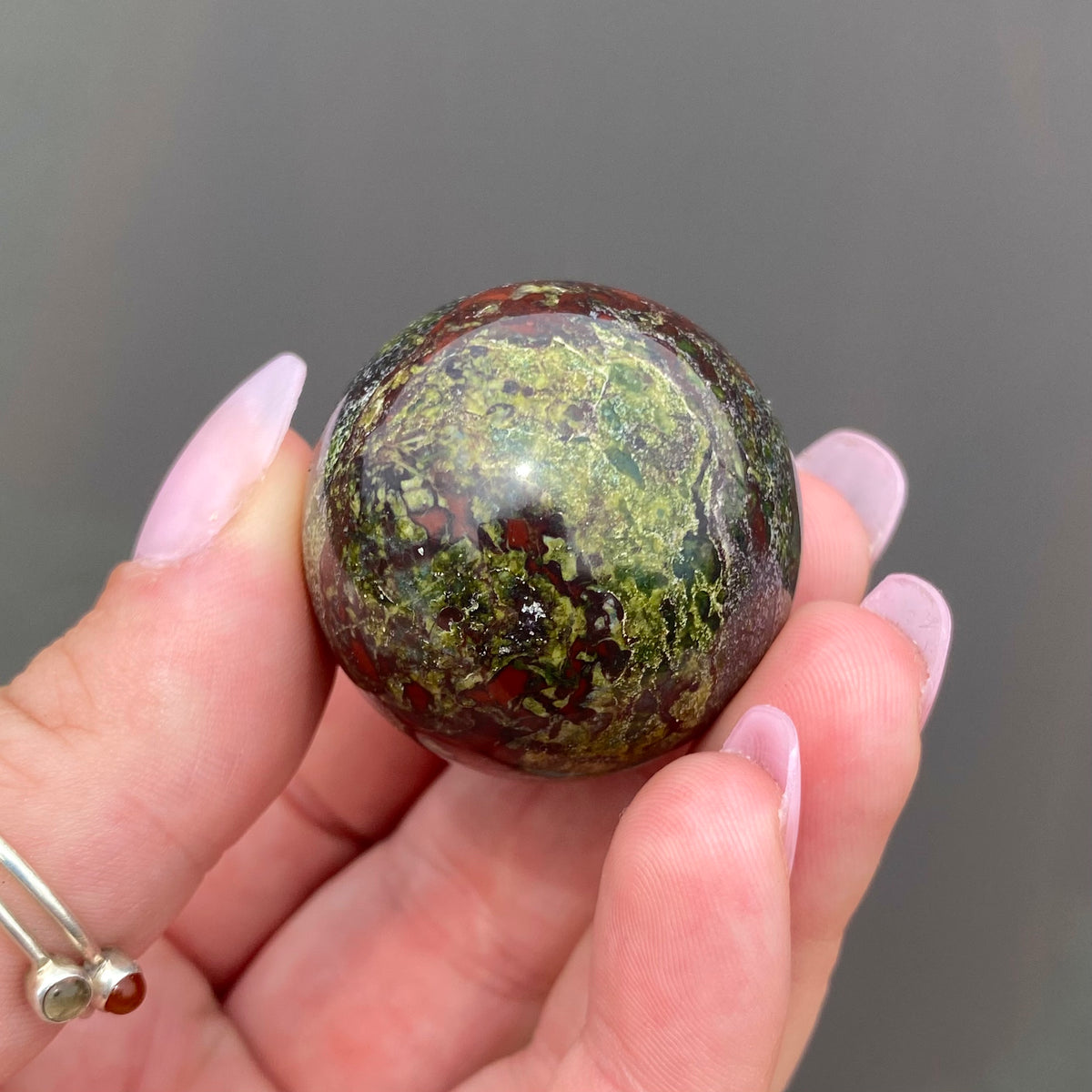 Dragon Bloodstone Sphere – Ruby's Minerals