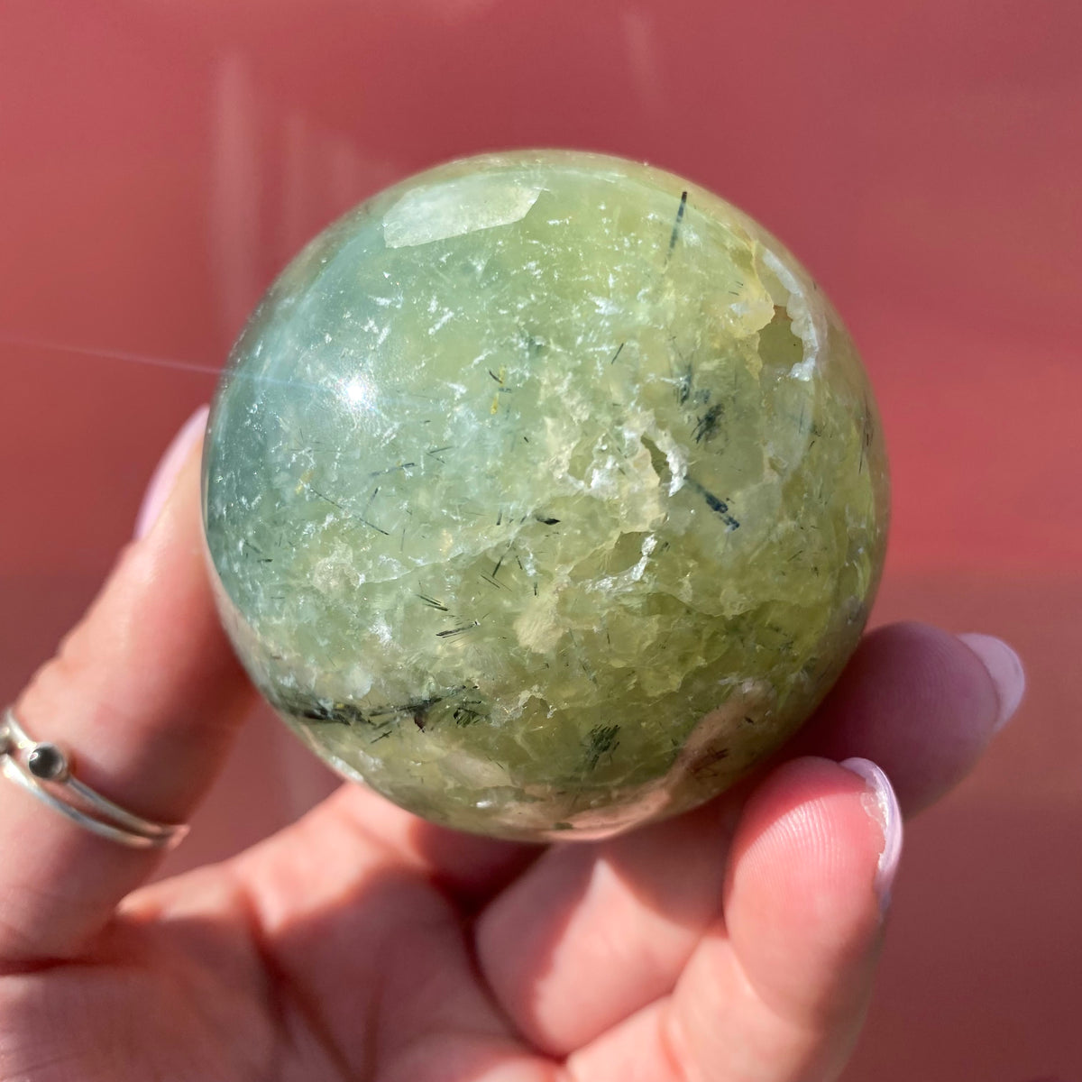 Tourmalinated Prehnite Sphere – Ruby's Minerals